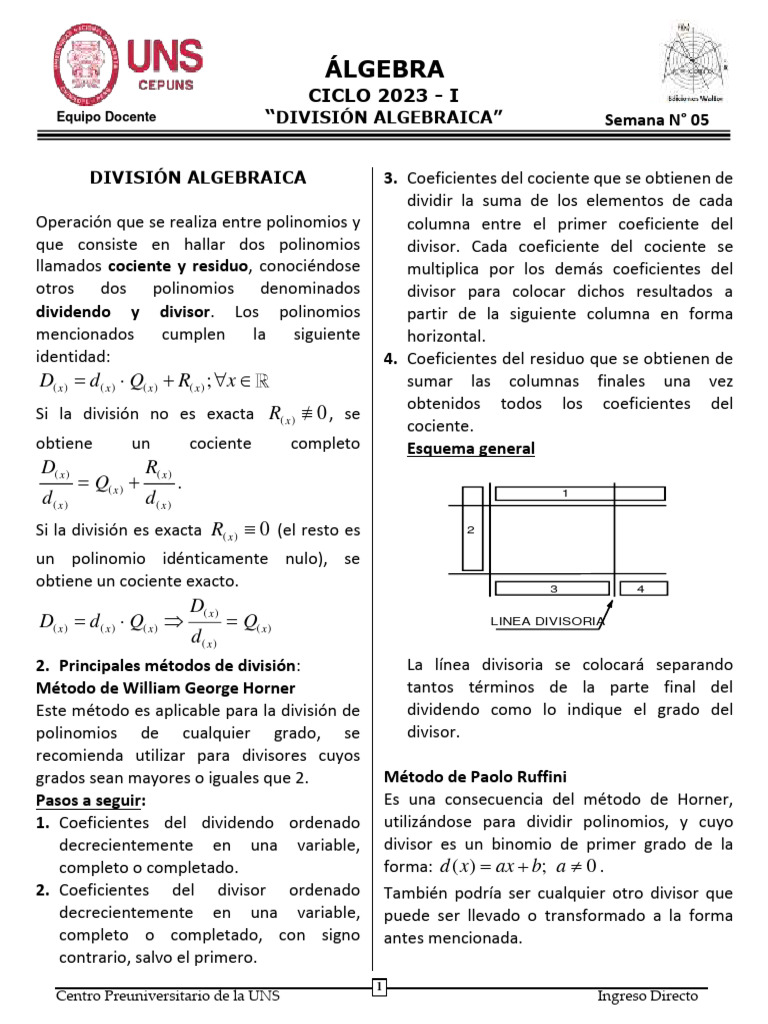 Álgebra Sem 05 - 2023 I | Descargar gratis PDF | División (Matemáticas) | Álgebra