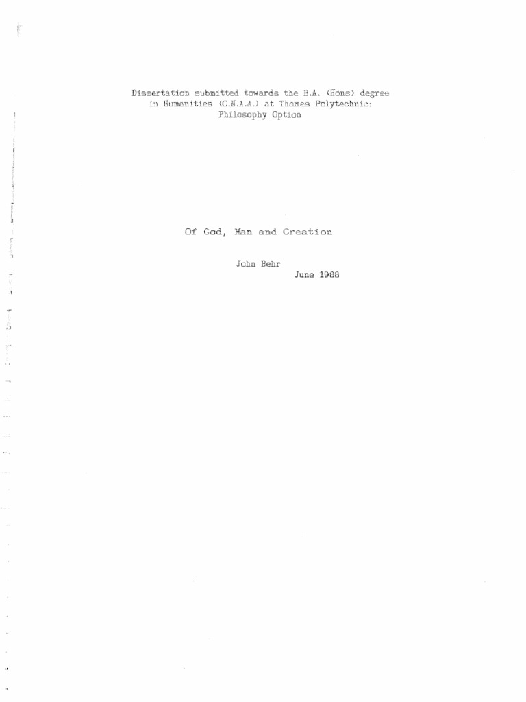 Behr-Of God Man and Creation | PDF | Metaphysics | Western Philosophy