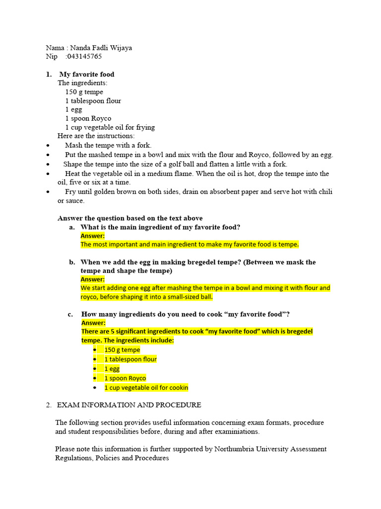 Bregedel Tempe Recipe & Exam Guidelines | PDF | Linguistics