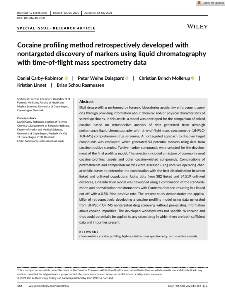 Cocaine Profiling Method Retrospectively Developed With Nontargeted ...
