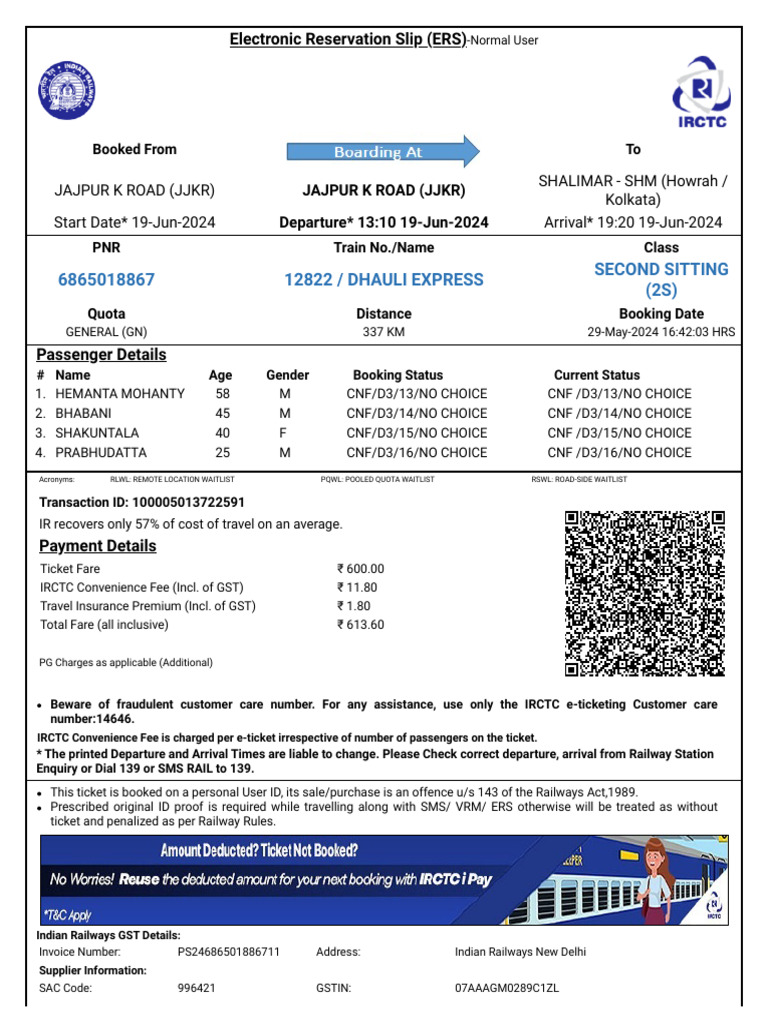 Dhauli Express Second Sitting (2S) | PDF | Identity Document