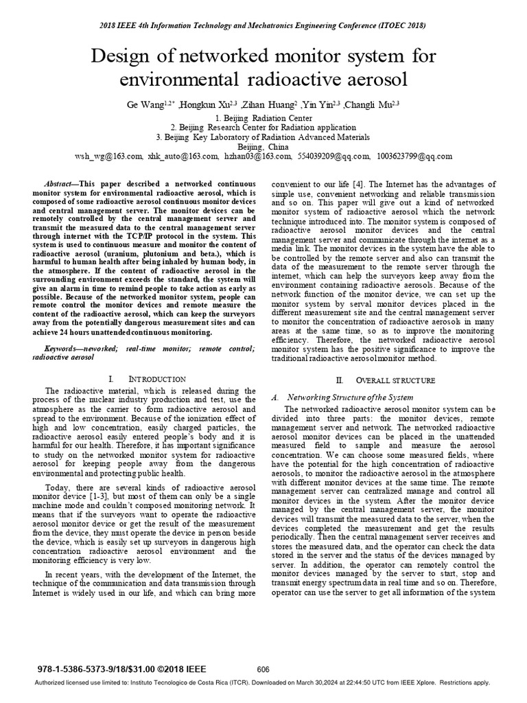 Design of Networked Monitor System For Environmental Radioactive Aerosol | PDF | Computer ...