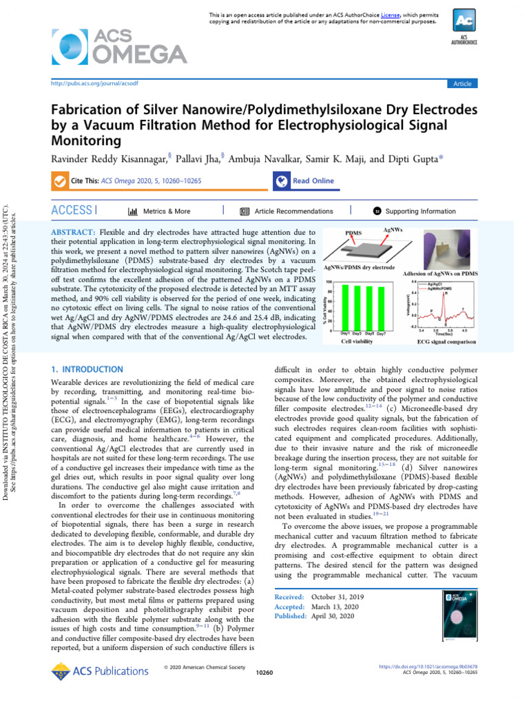 Kisannagar Et Al 2020 Fabrication of Silver Nanowire Polydimethylsiloxane Dry Electrodes by A ...