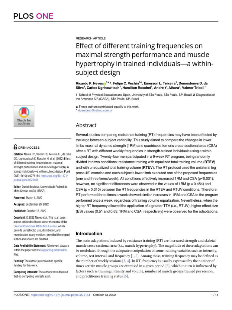 Effect of Different Training Frequencies On Maxima | PDF | Strength Training | Physical Fitness