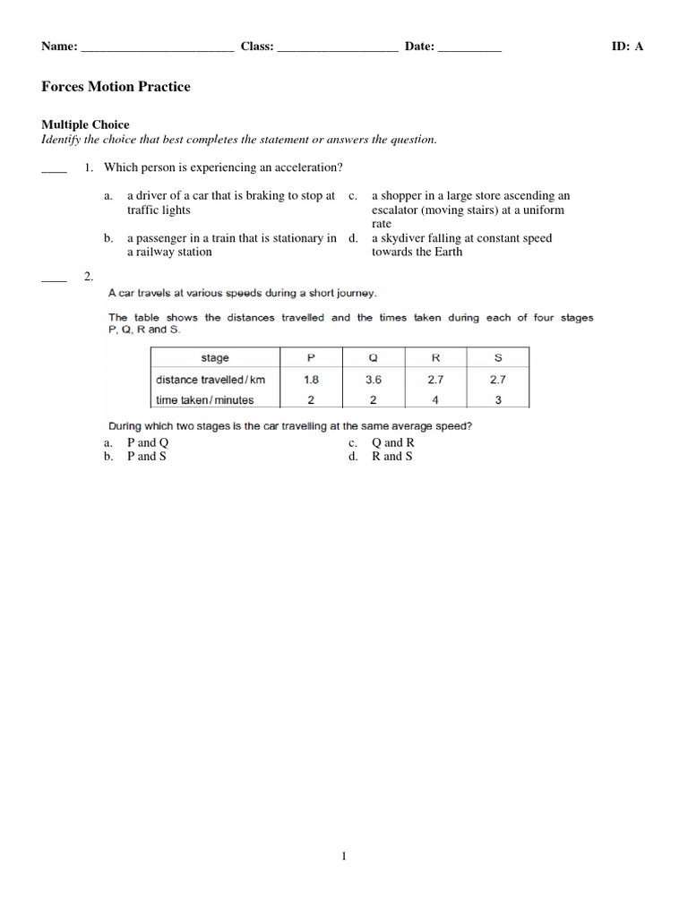 Practice Exam Forces and Motion | PDF | Weight | Force
