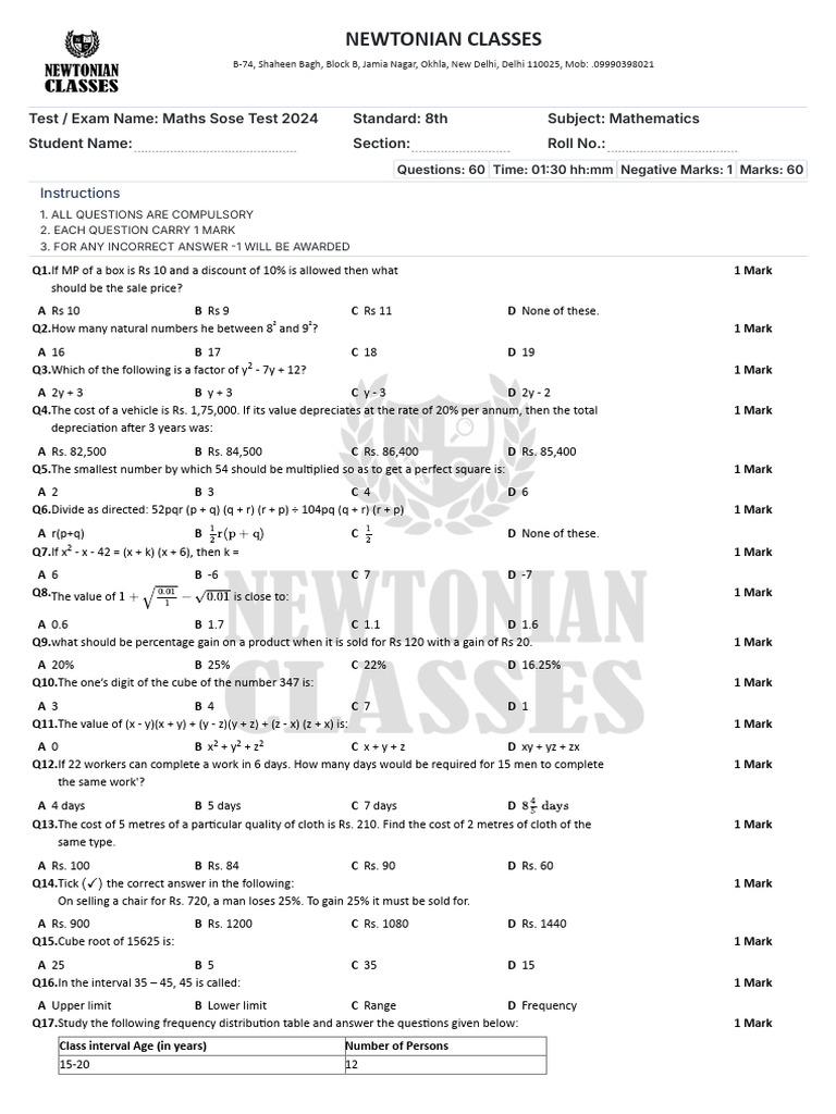 Sose Test | Download Free PDF | Numbers | Elementary Mathematics