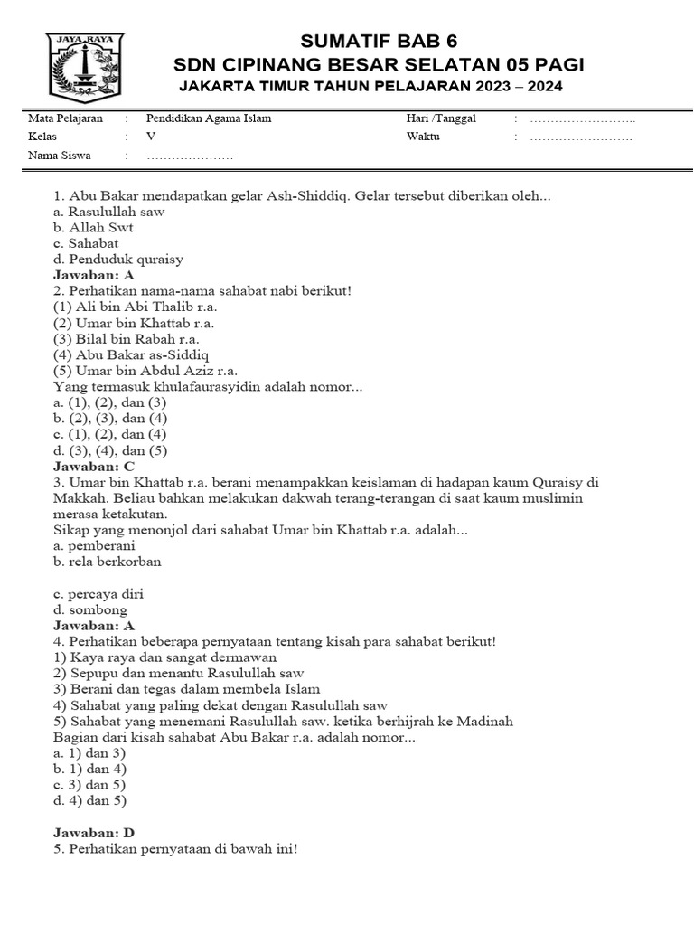 Latihan Soal Bab 10 Kelas 5 Kumer | PDF