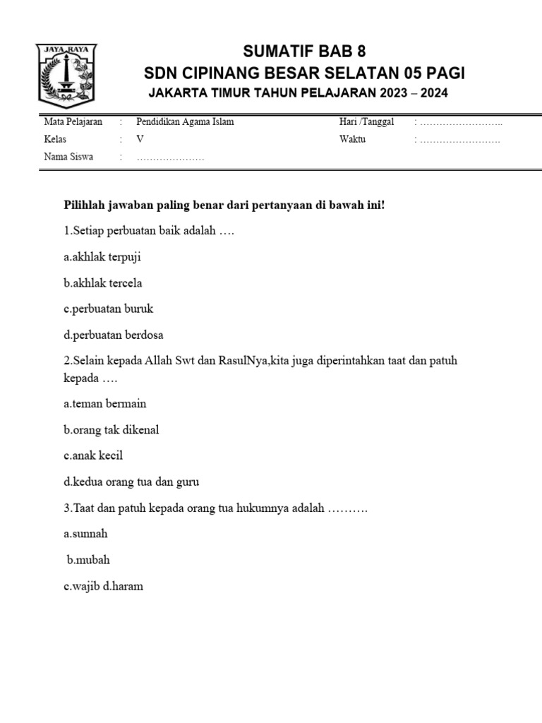 Latihan Soal Bab 8 Kelas 5 | PDF