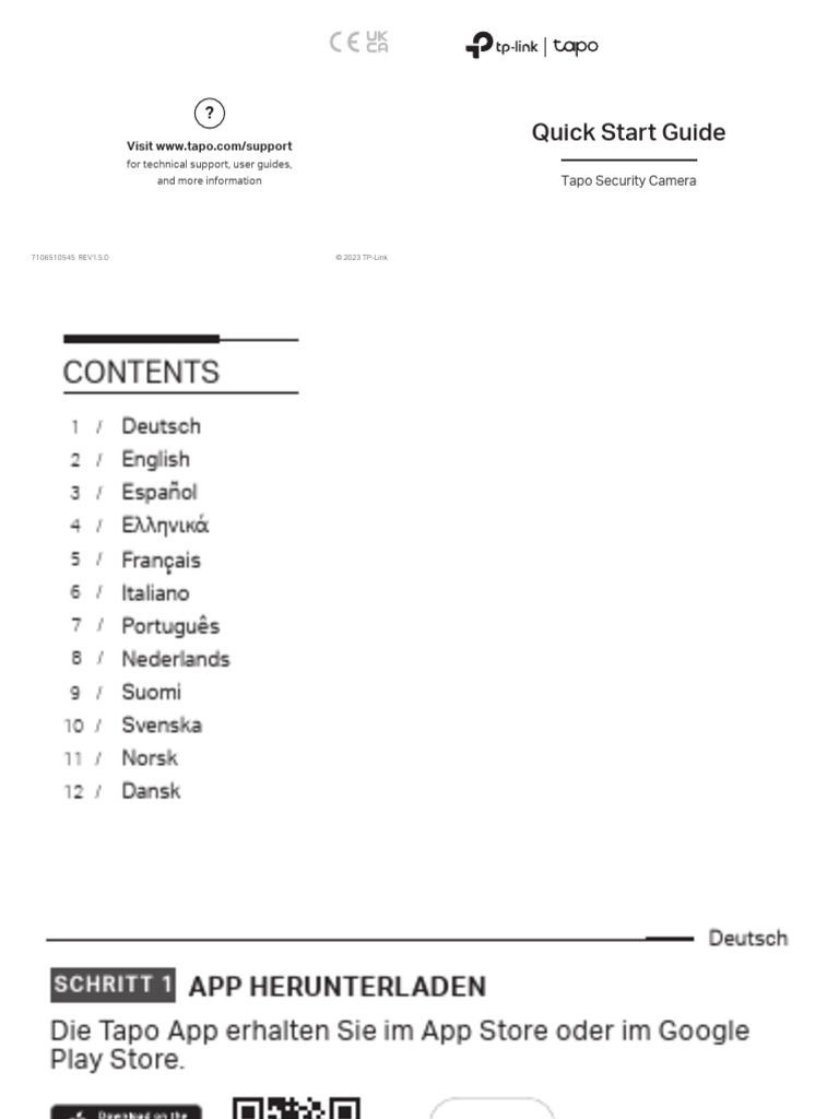 Tapo Camera EU1 12 Languages QIG V1 | PDF