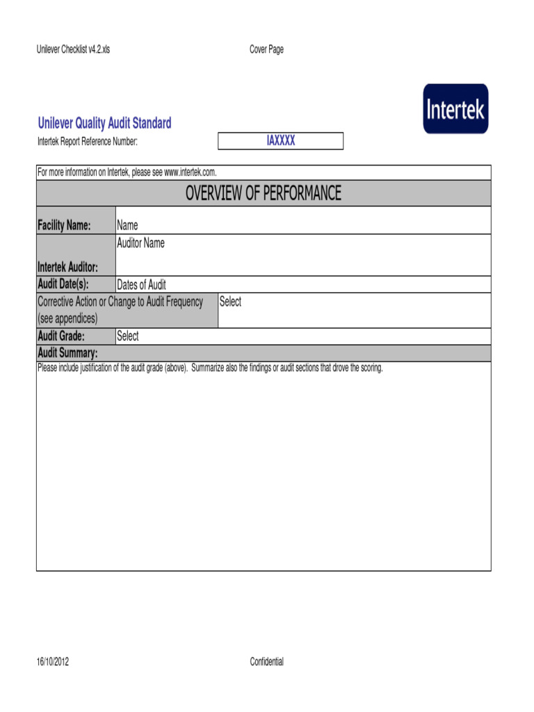 Unilever Checklist v4 2 Calidad | PDF | Audit | Drinking Water