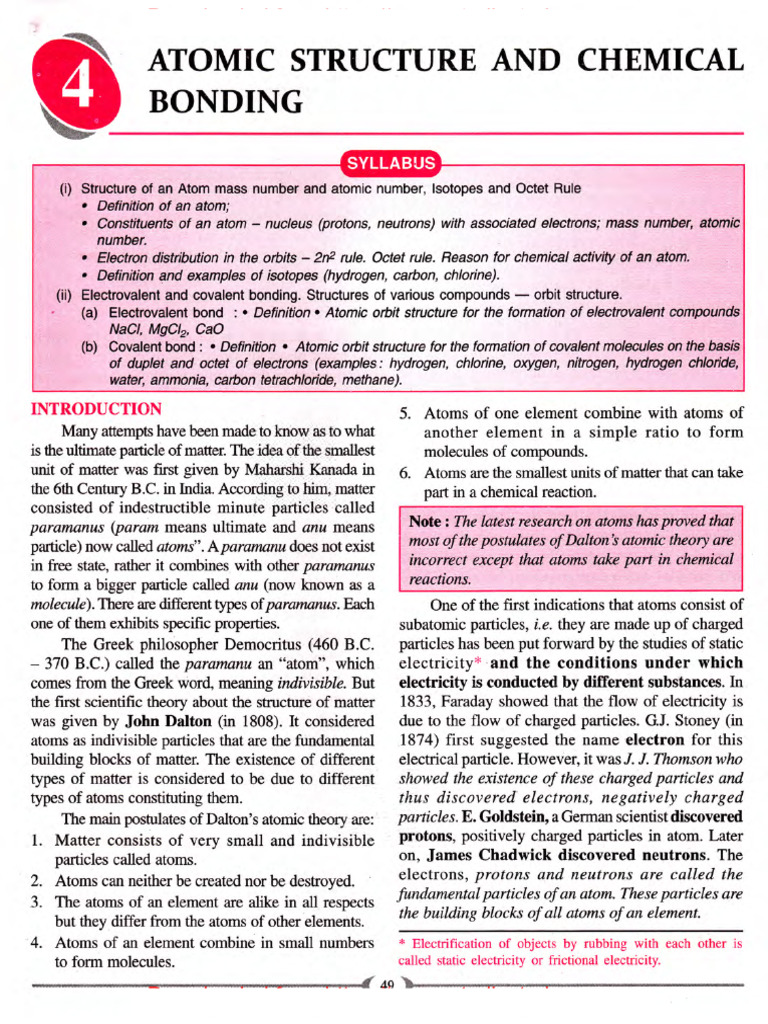 Chemistry Selina Chapter 4 Atomic Structure and Chemical Bonding | PDF ...