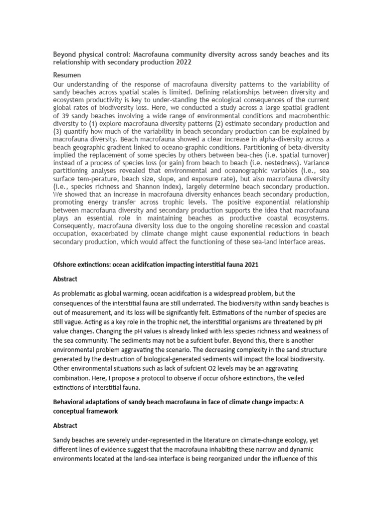 Climate Change - Sandy Beaches | PDF | Biodiversity | Ecology