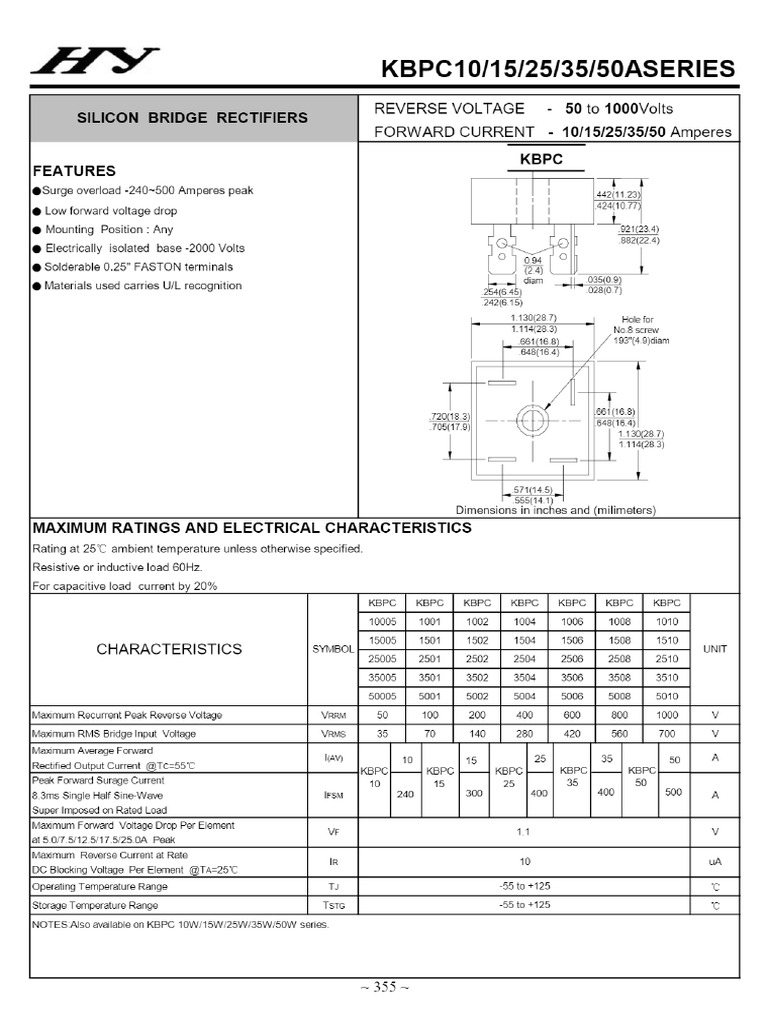 KBPC5006 Puente Rectificador | PDF