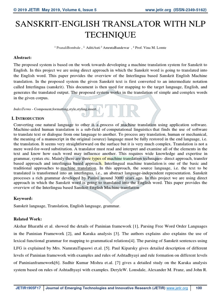 Sanskrit-English Translator With NLP | PDF | Translations | Semantics