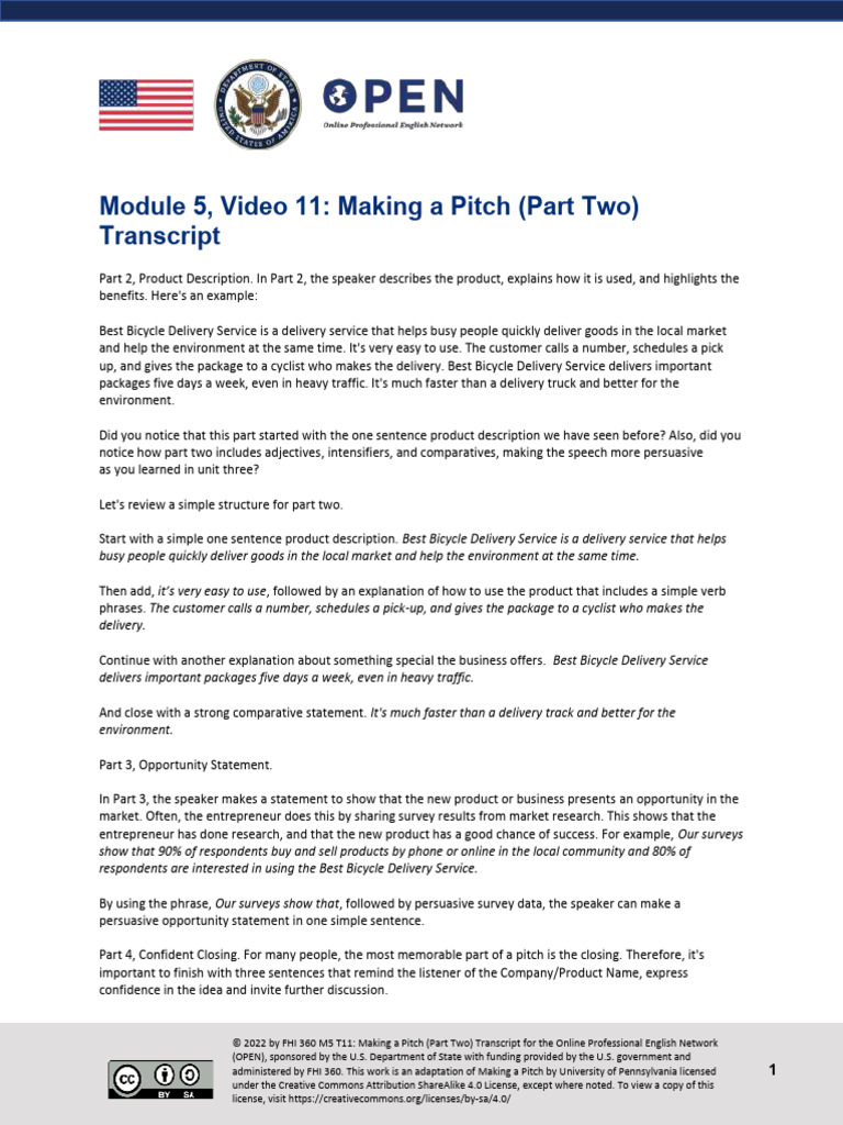 M5 T11 Making A Pitch Part 2 | PDF | Human Communication