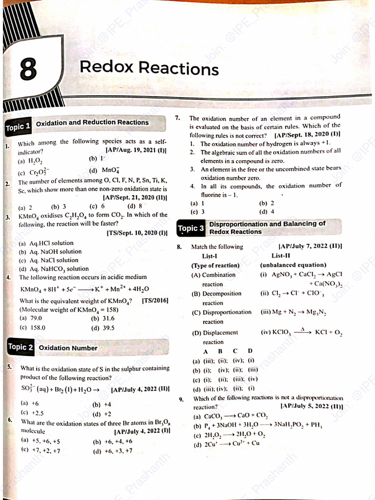 Redox Reactions PYQs | PDF