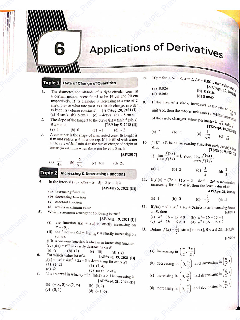 Applications of Derivatives PYQs | PDF
