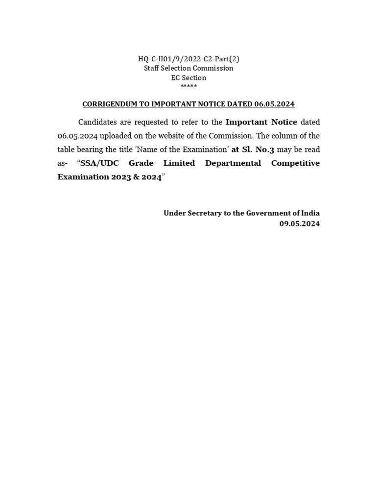 Corrigendum To Important Notice Dated 06.05.2024 | PDF