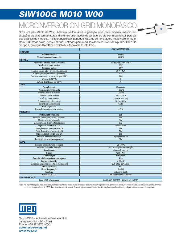 WEG SIW100G Datasheet PT | PDF | Rede de computadores | Eletricidade