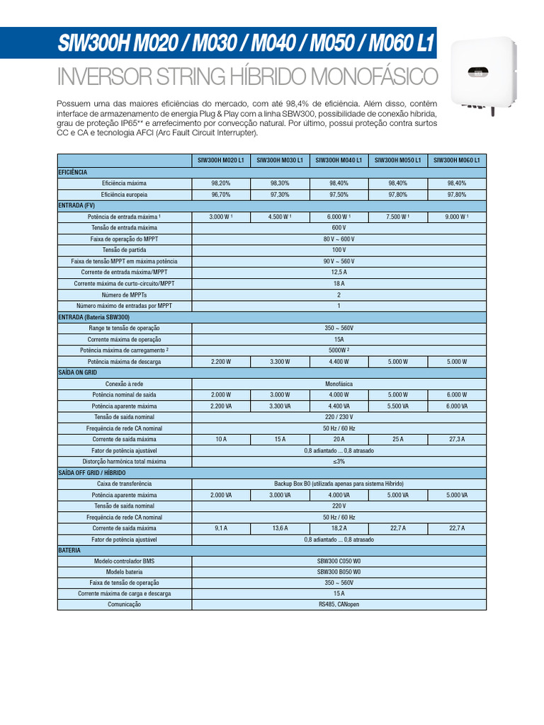 Inversor Híbrido SIW300H: Especificações | PDF | Engenharia Elétrica ...