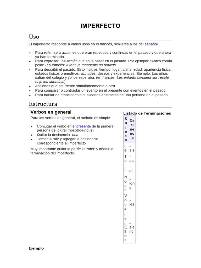 Ejercicios de Imperfecto en Francés | PDF | Verbo | Idioma francés