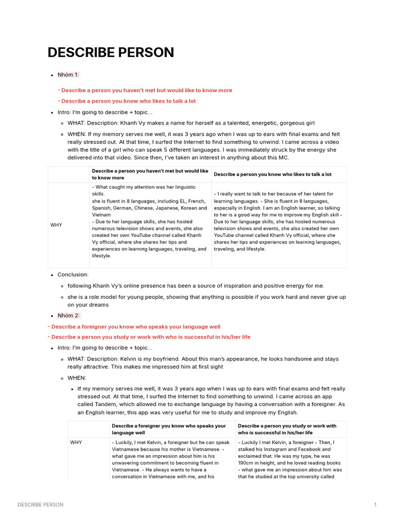 Describe A Person | PDF | Human Communication