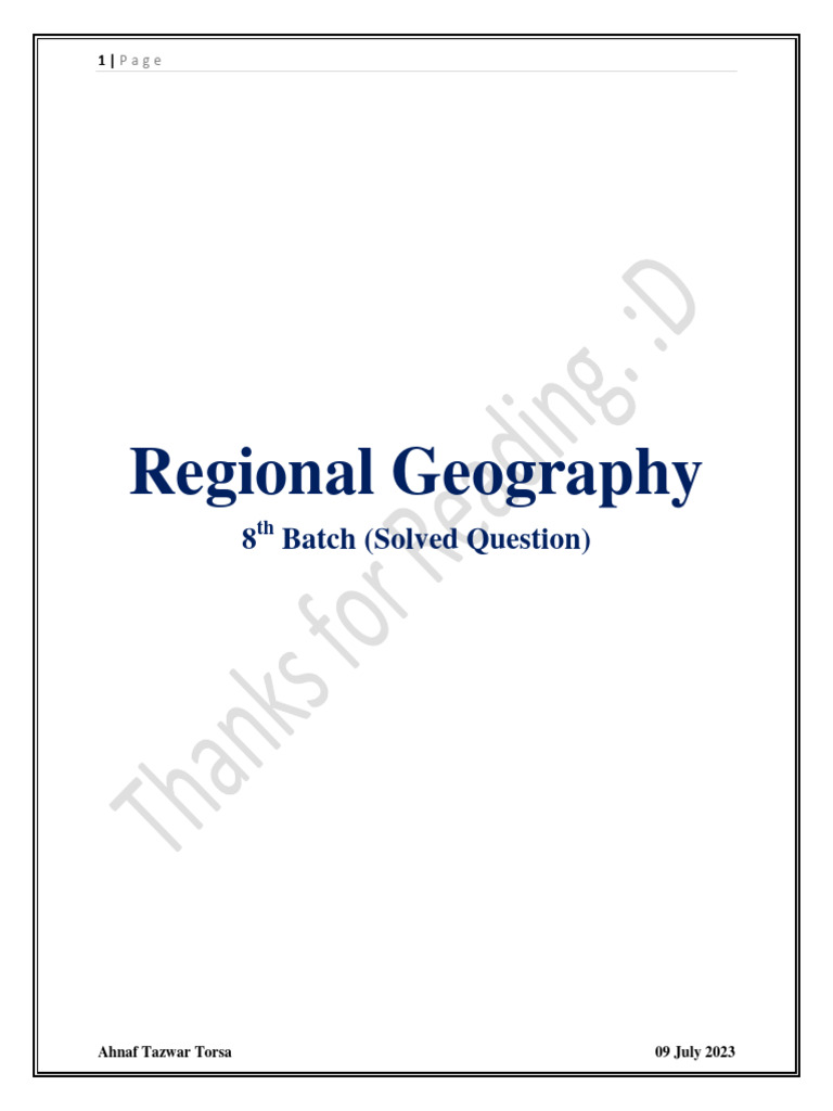 Regional Geography - 8th Batch (Solved Question) | PDF | Economic ... Regional Geography - 8th Batch (Solved Question) | PDF | Economic ...