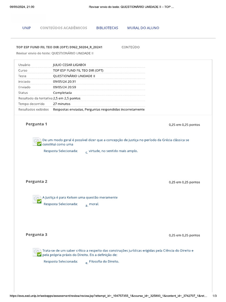 Topicos Especiais em Fundamentos Filosoficose Teoricos Do Direito (Opt) - Questionario Ii | PDF