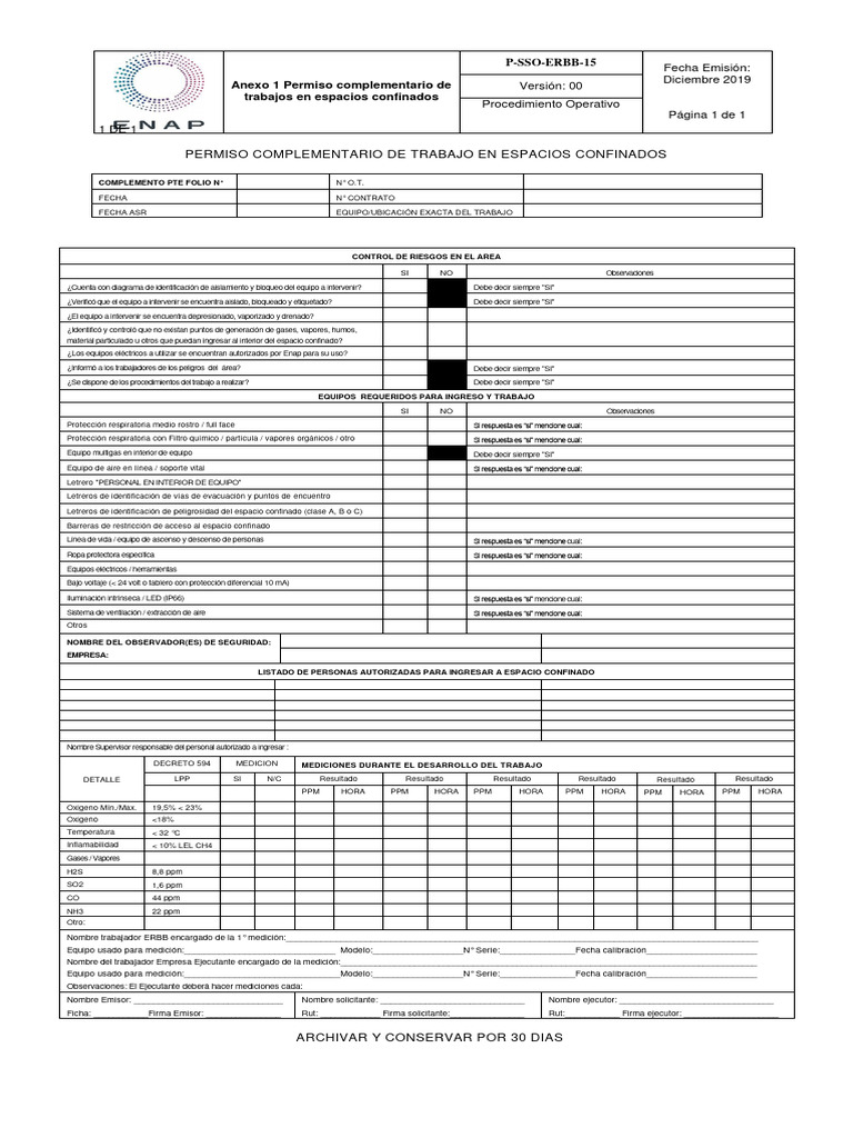 Anexo 1-Complementario de Trabajo en Espacios Confinados | PDF