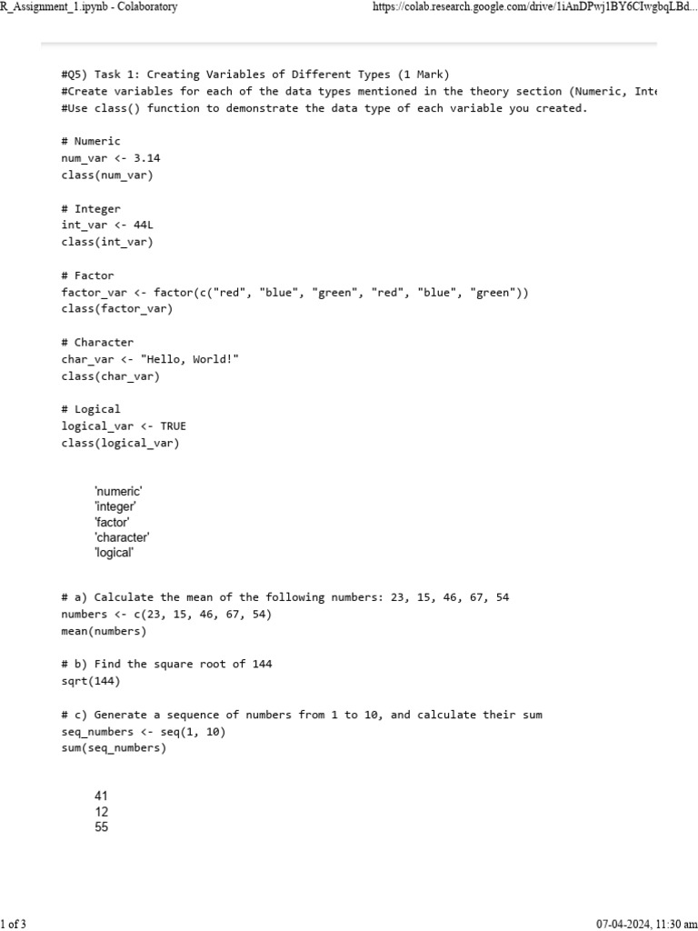 R Assignment 1 | Download Free PDF | Computer Programming | Mathematical Logic