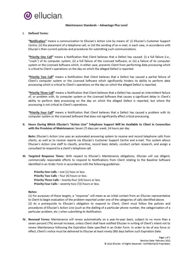 Emea Maintenance Standards Advantage Plus Level | PDF | Client ...