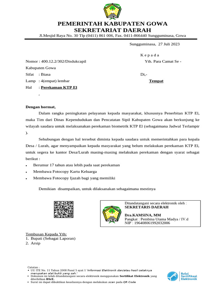 Surat Perekaman KTP El - 2023 | PDF