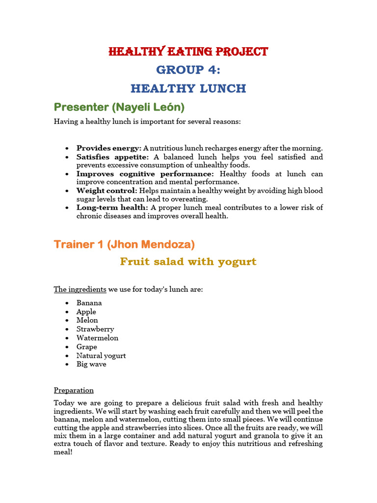 Healthy Eating Project | PDF | Fruit | Healthy Diet