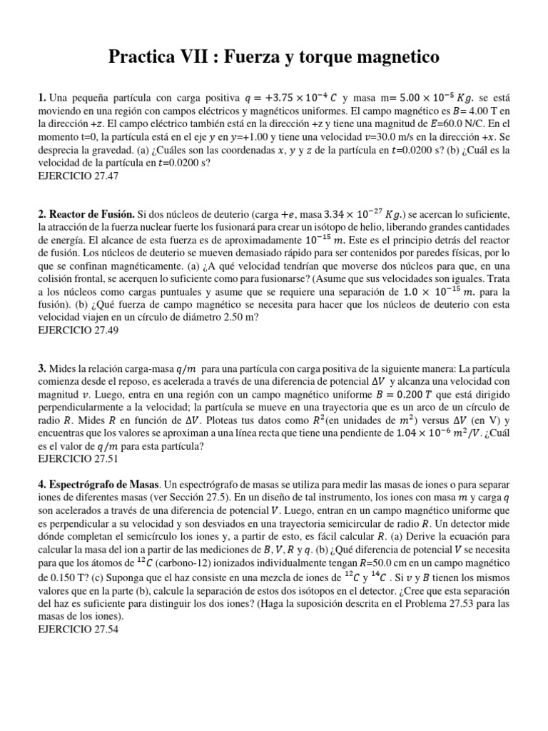 Práctica 7-Fuerza y Torque Magnetico | Descargar gratis PDF | Campo ...