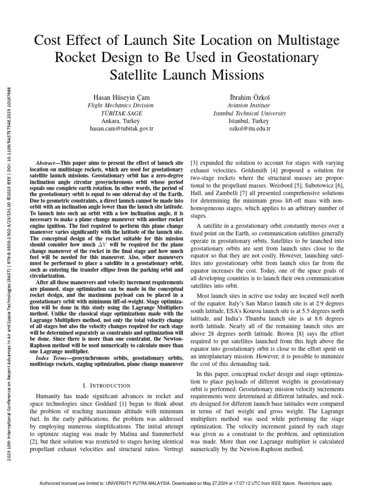 Launch Site Impact on Rocket Design Costs | PDF | Rocket | Multistage ...