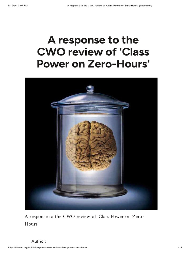 A Response To The CWO Review of 'Class Power On Zero-Hours' | Download Free PDF | Communism ...