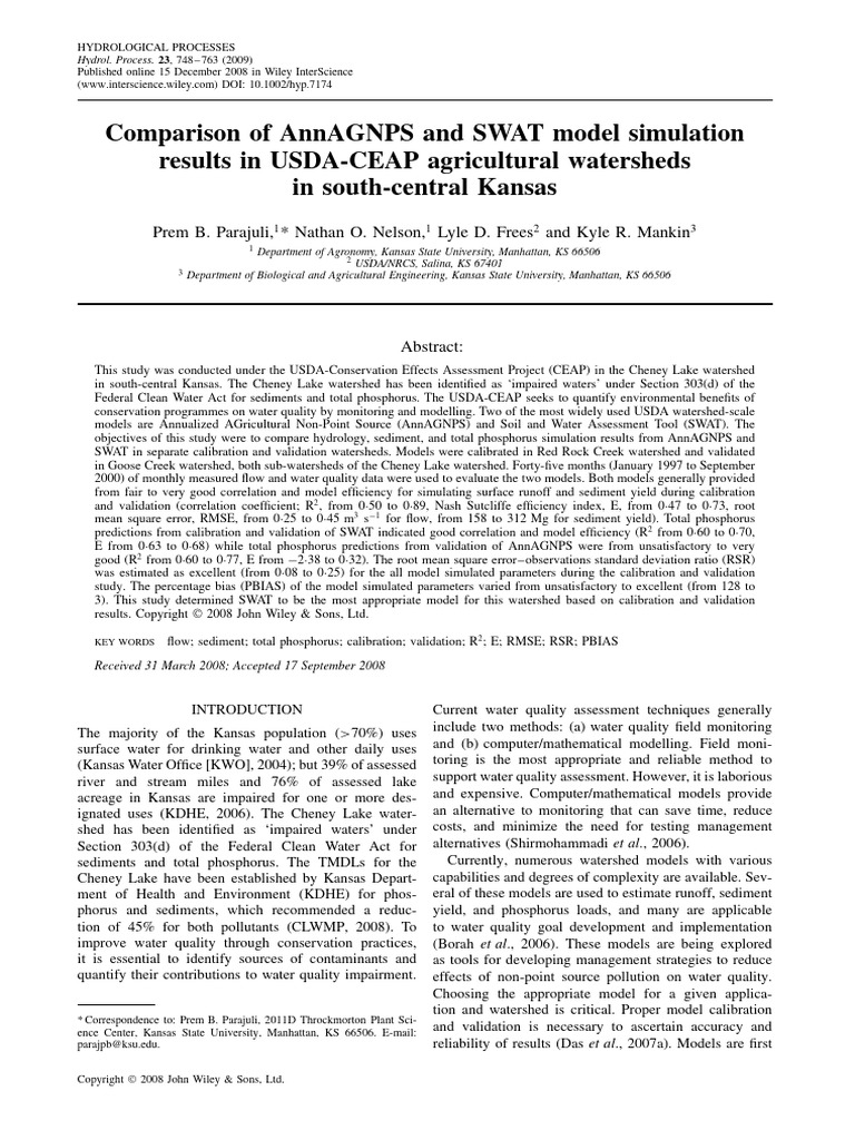 Comparison of Annagnps and Swat Model Simulation Results in Usda-Ceap Agricultural Watersheds in ...
