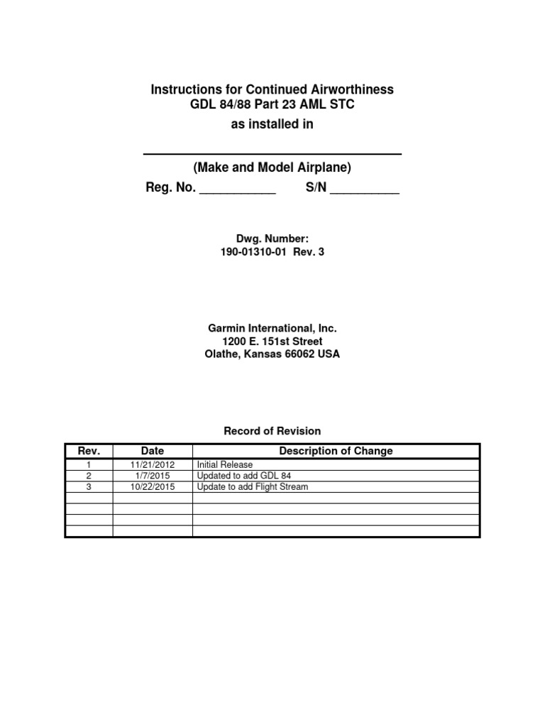 Garmin GDL 84-88 Instructions For Continued Airworthiness (190-01310-01 Rev 3) | PDF ...