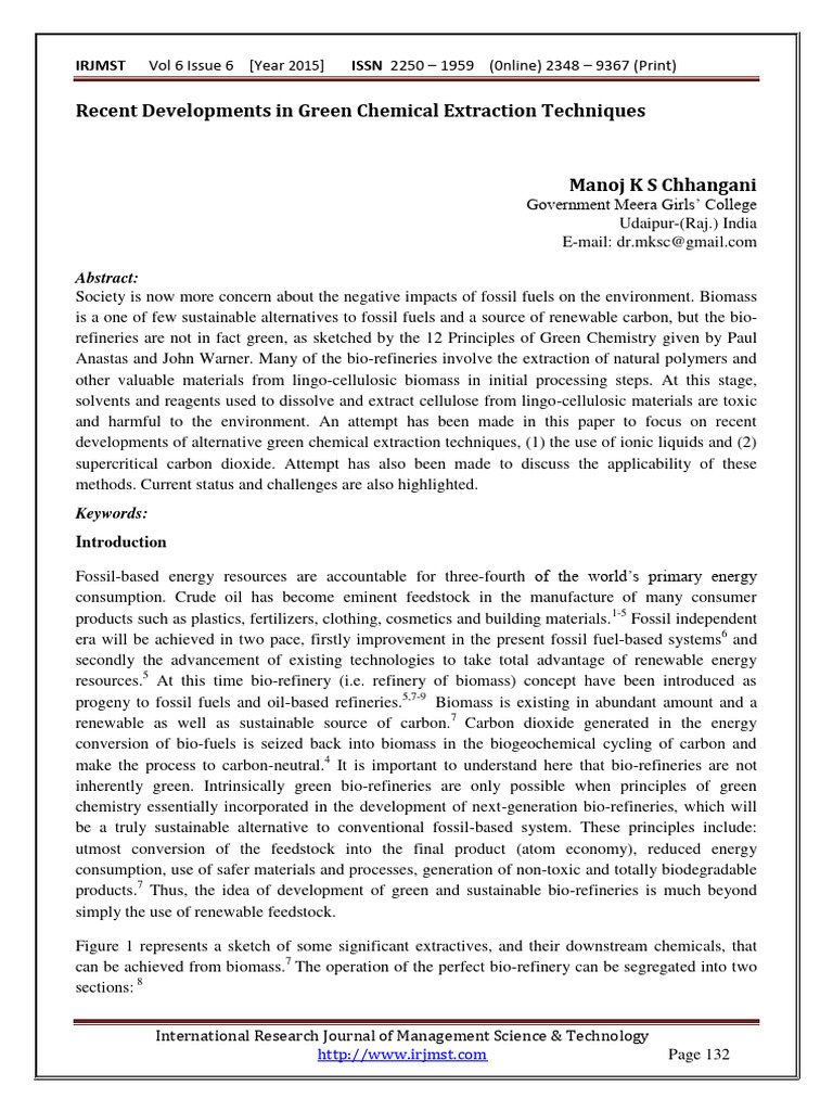 Recent Developments in Green Chemical Ex | PDF | Fossil Fuels | Green Chemistry