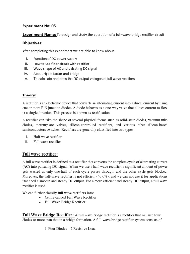 Experiment 5 | PDF | Rectifier | Electrical Engineering
