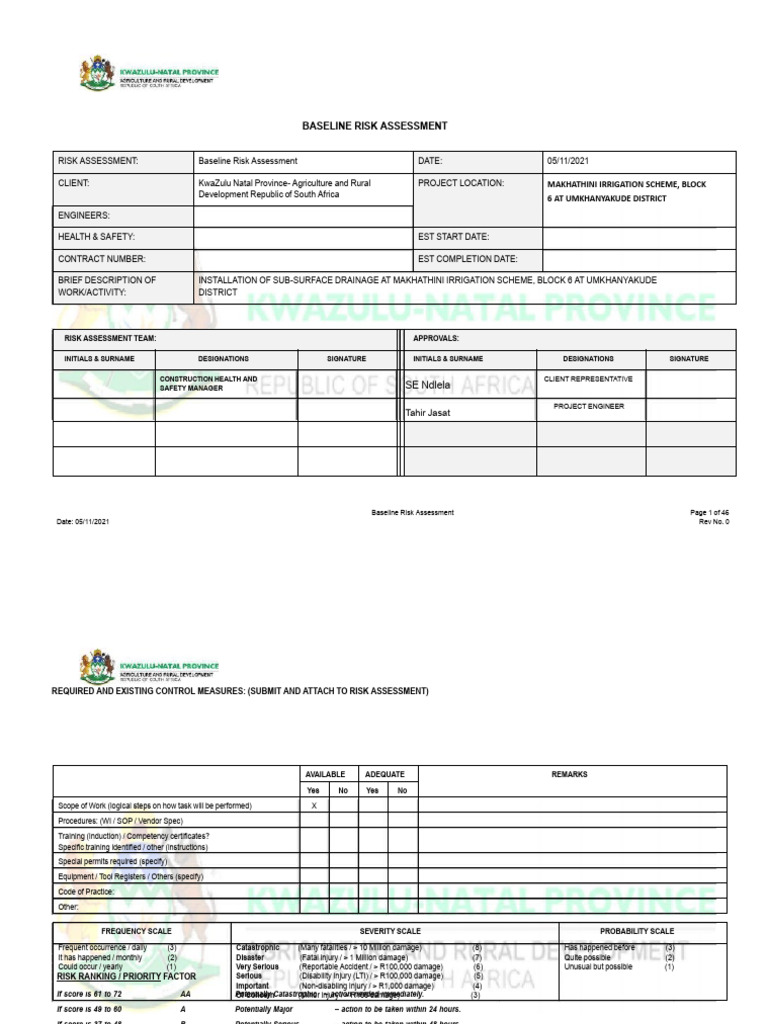 Baseline Risk Assessment (BLOCK 6) - KZN Agriculture | Download Free ...