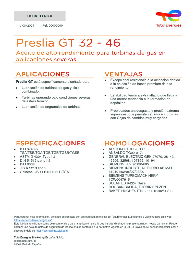Ficha Técnica Preslia GT 32-46 | PDF | Fricción | Máquinas