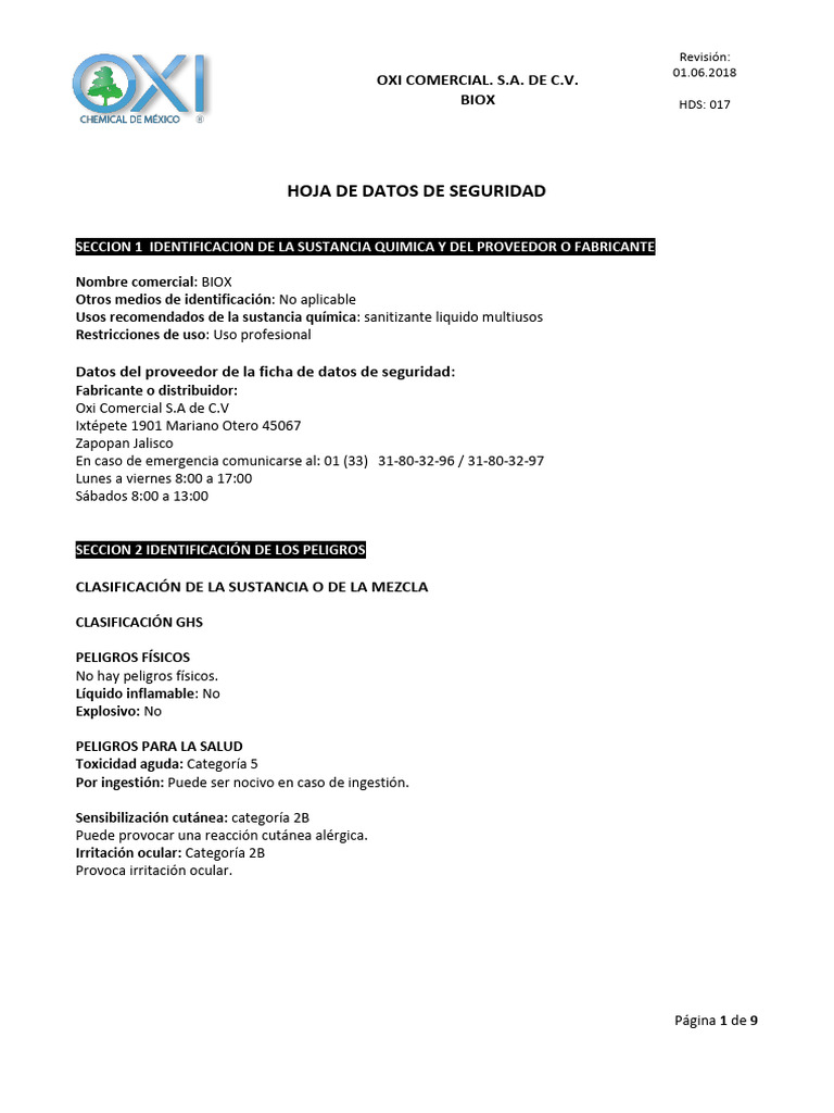 HDS Biox | PDF | Agua | Toxicidad