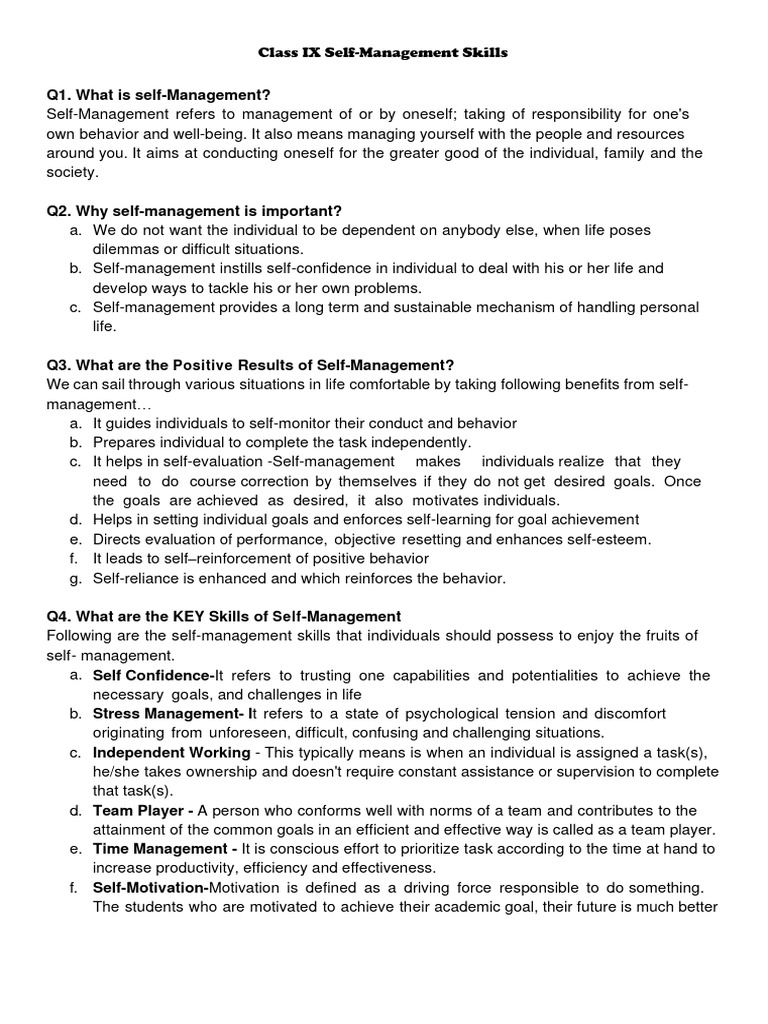 Part A Unit 2 Self Management Skills | PDF | Self Esteem | Goal