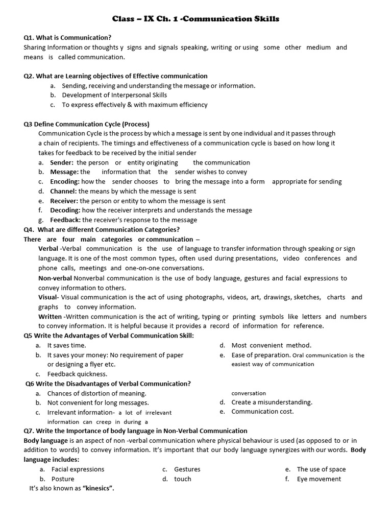 Part-A Unit-1 Communication Skills | PDF | Communication | Nonverbal Communication