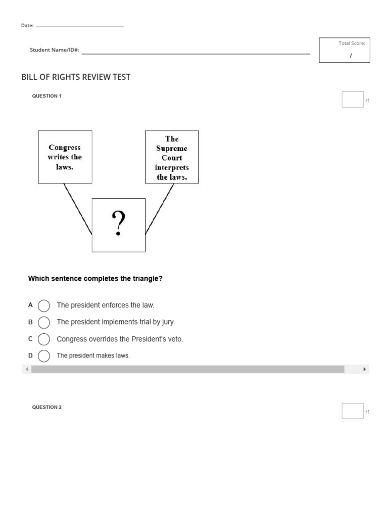 Bill of Rights Test | PDF | First Amendment To The United States ...