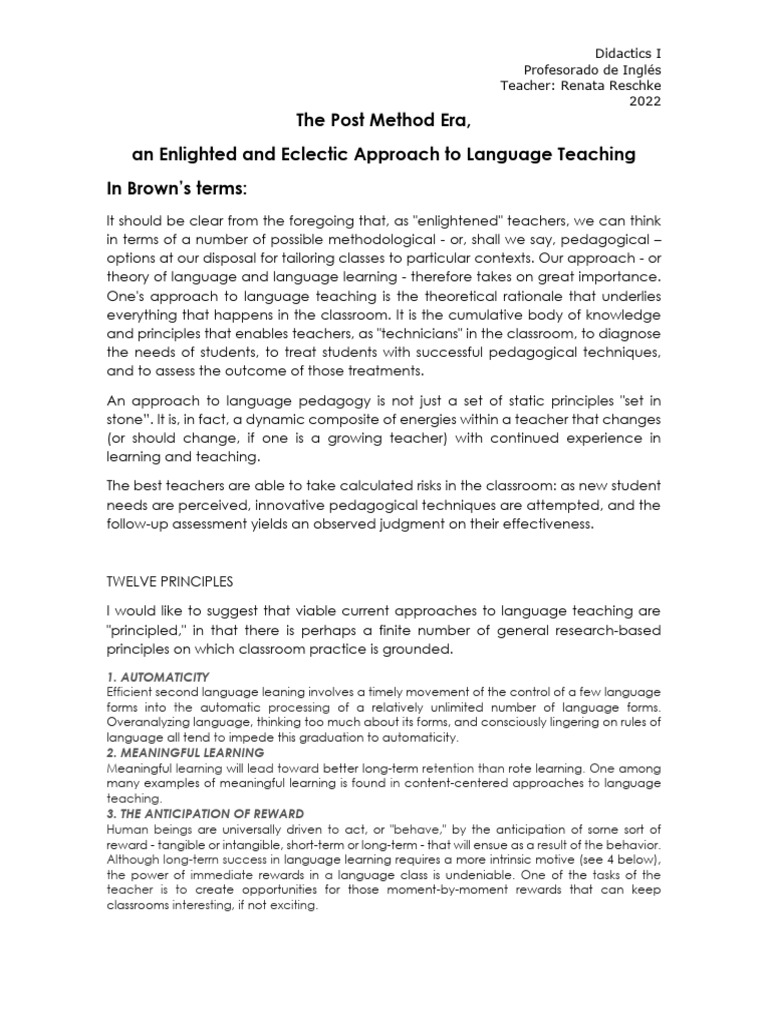 The Post Method Era | PDF | Pedagogy | Motivational