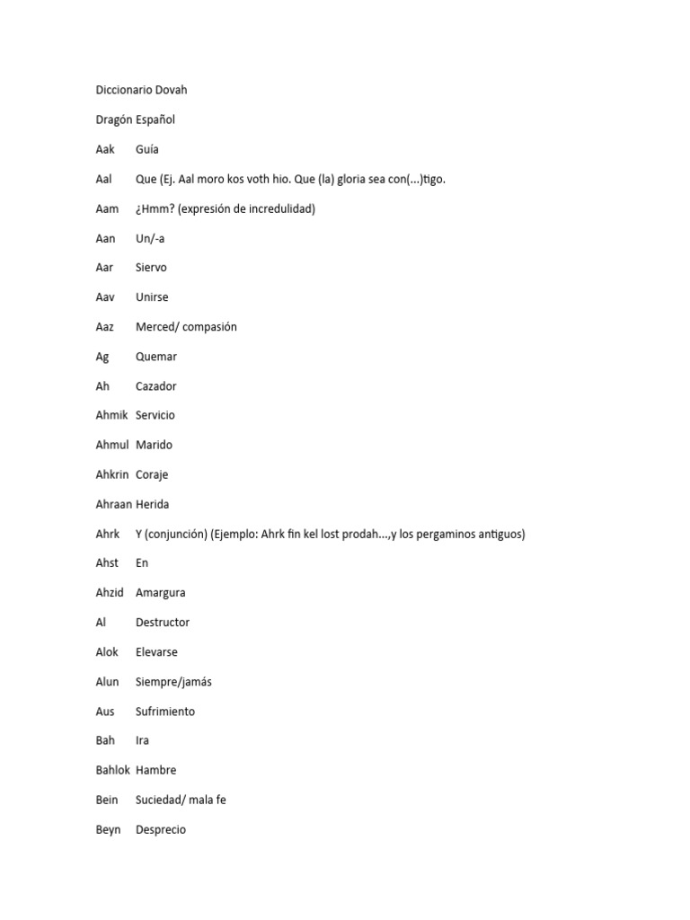 Diccionario Dovah | PDF | Artes del Lenguaje y Comunicación
