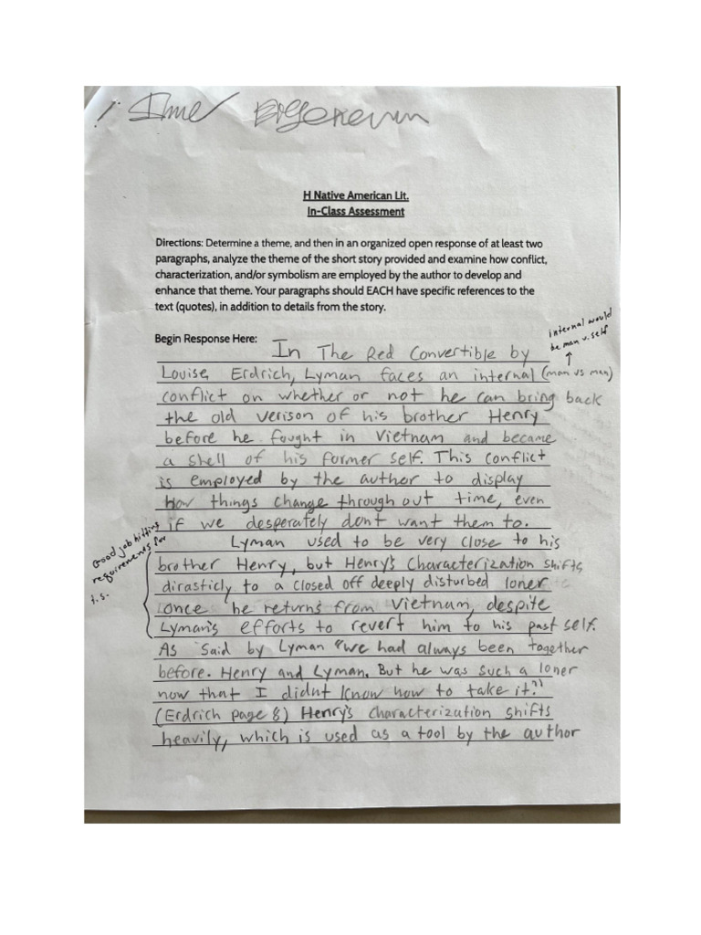 Native American Lit In-Class Assessment 1 | PDF