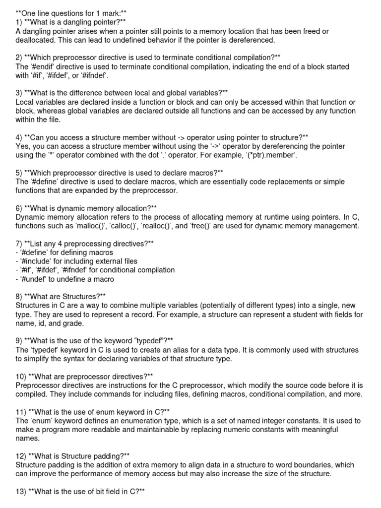 CTSD Question Bank Answers | PDF | Pointer (Computer Programming) | C (Programming Language)